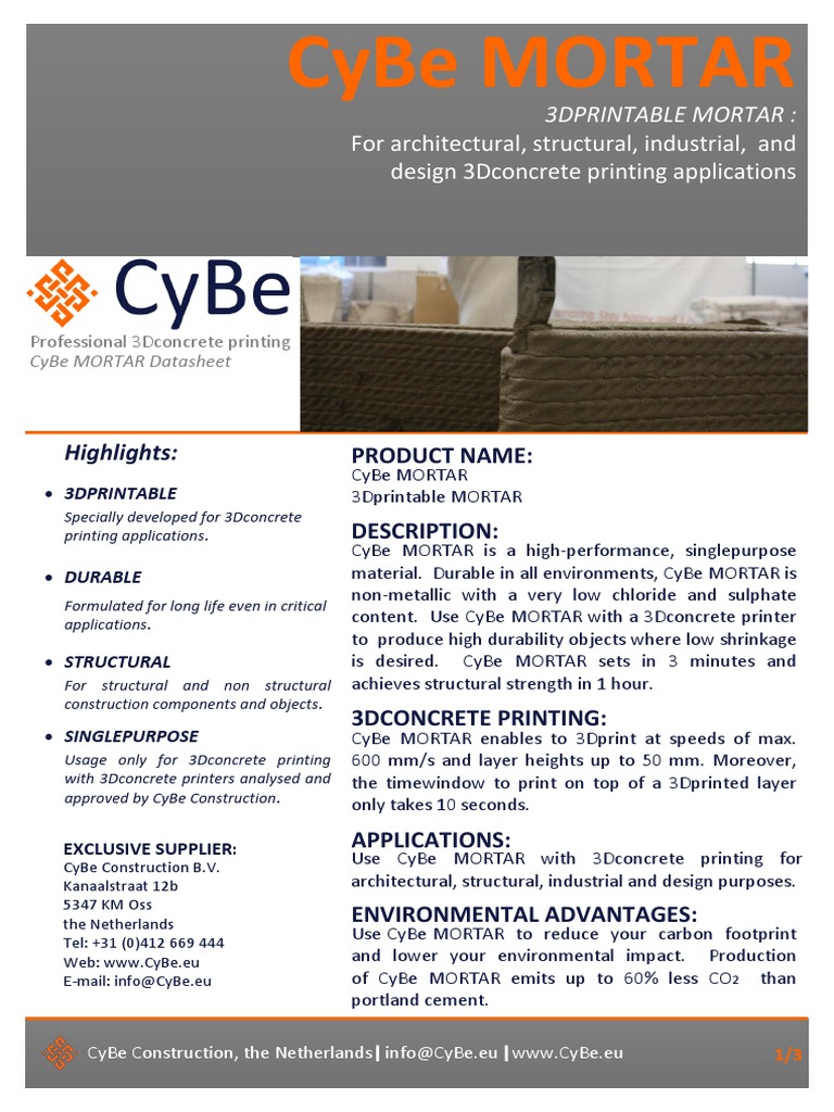 Cybe Mortar Datasheet | PDF | Concrete | Cement