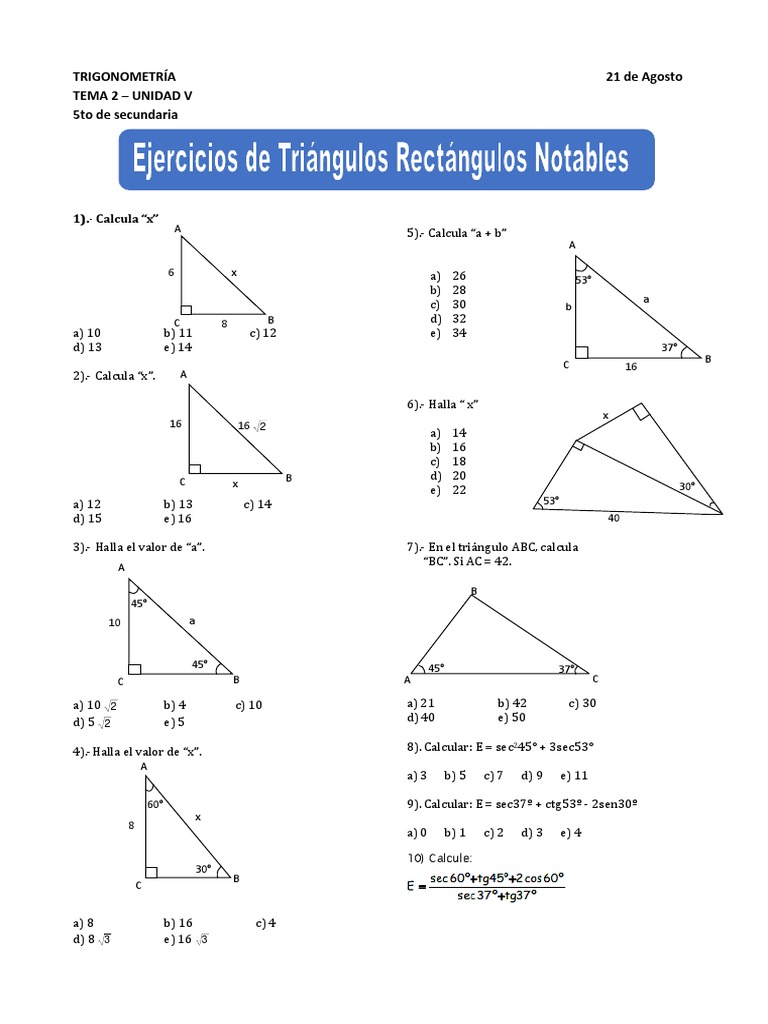 III BIM - TRIG - Guía 2 - Angulos Notables | PDF | Geometría Elemental | Geometría triangular