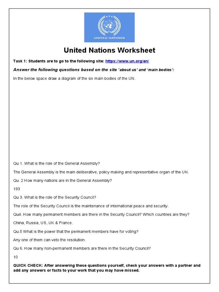 UN Worksheet | PDF | United Nations Security Council | United Nations