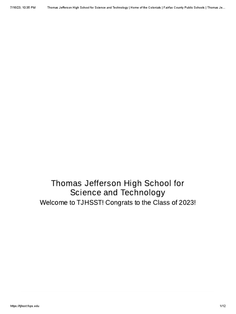 Thomas Jefferson High School For Science and Technology: Welcome To ...