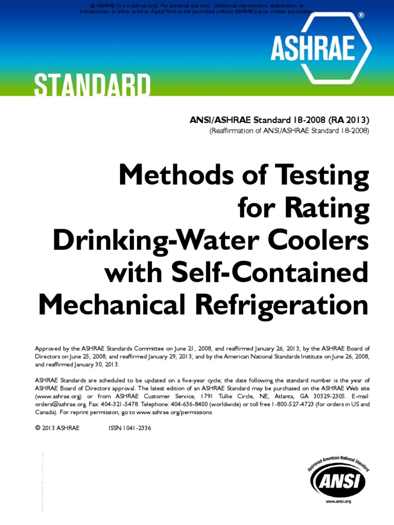 Ashrae 18-2008 (Ra 2013) | PDF | Water | Heat Exchanger