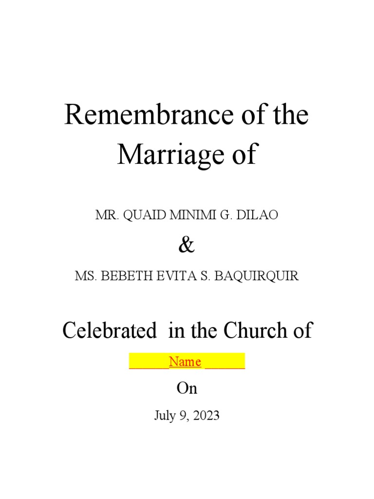 Wedding Missalette for Quaid and Bebeth | PDF | Eucharist | Lord's Prayer