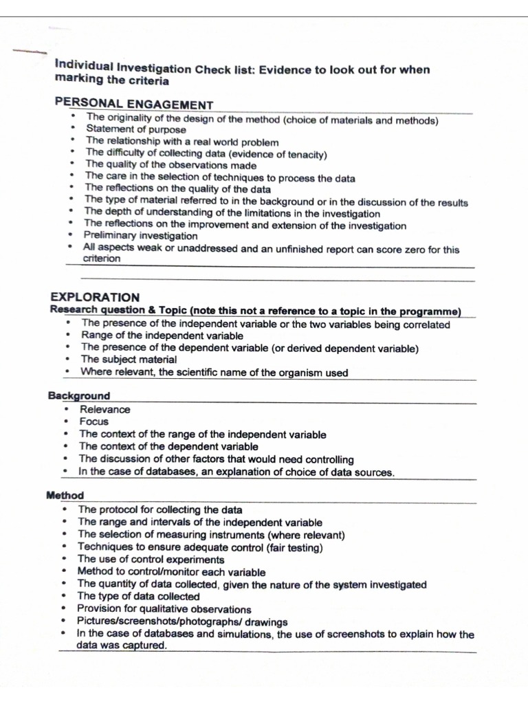 Individual Investigation Checklist | PDF