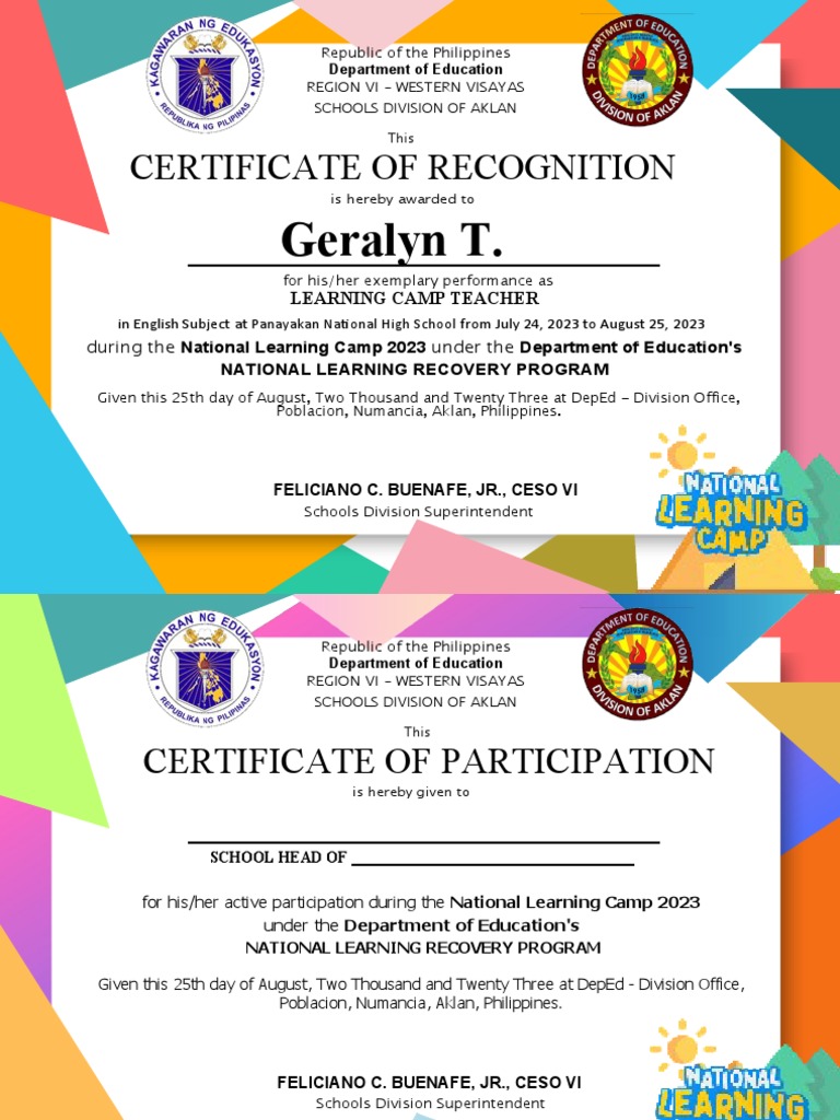 Nlc-Certificates Grade 8 | PDF | Cognition | Learning
