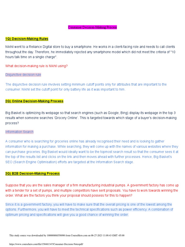 Consumer Decision Notes PDF | PDF | Request For Proposal | Pricing