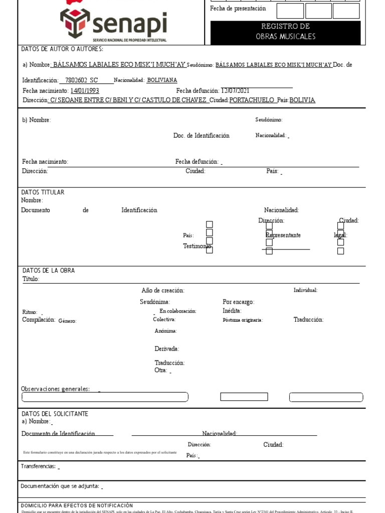 Formulario Senapi | PDF