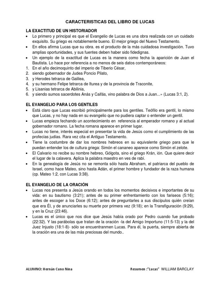 Caracteristicas Del Libro de Lucas | PDF | Evangelio De Lucas | Evangelios