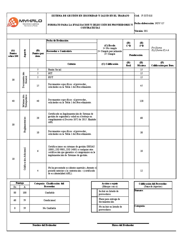 F-SST-018. Eval y Sel de Provedores y Contr | PDF