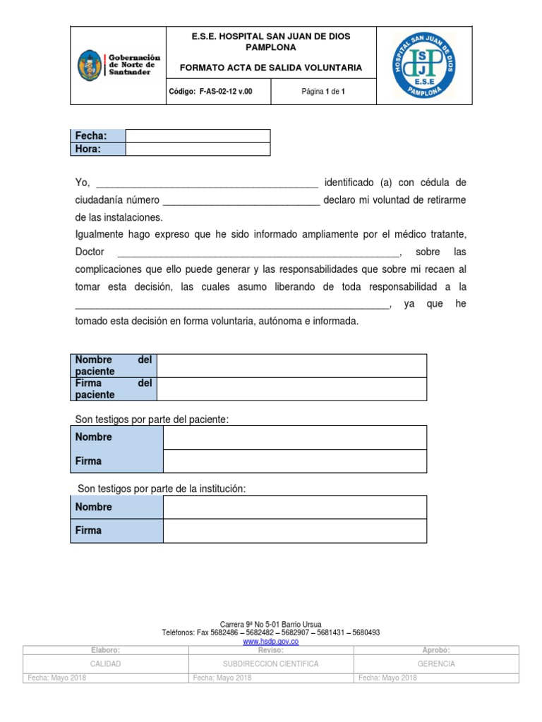 Formato Acta de Salida Voluntaria | PDF