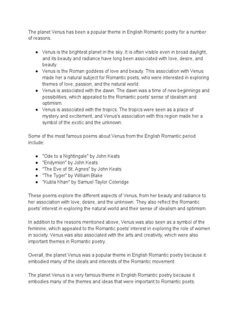 Planet Venus and English Romantic Poetry | PDF | John Keats | Romanticism