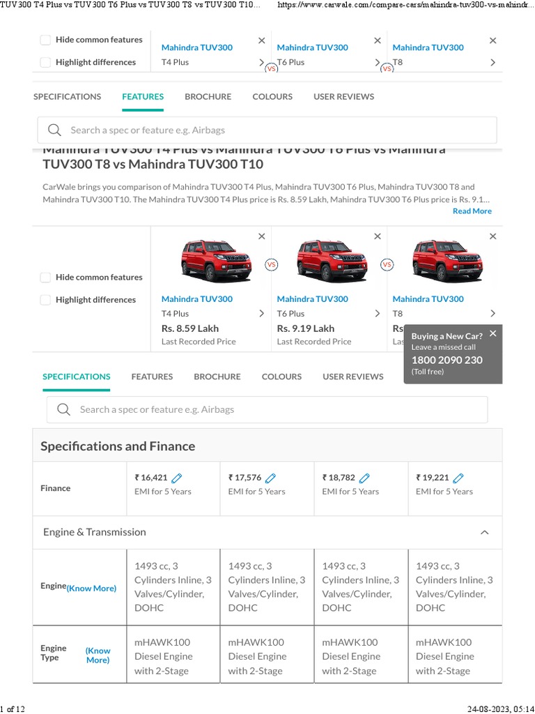 Mahindra TUV300 Model Comparison 2023 | PDF | Headlamp | Anti Lock ...