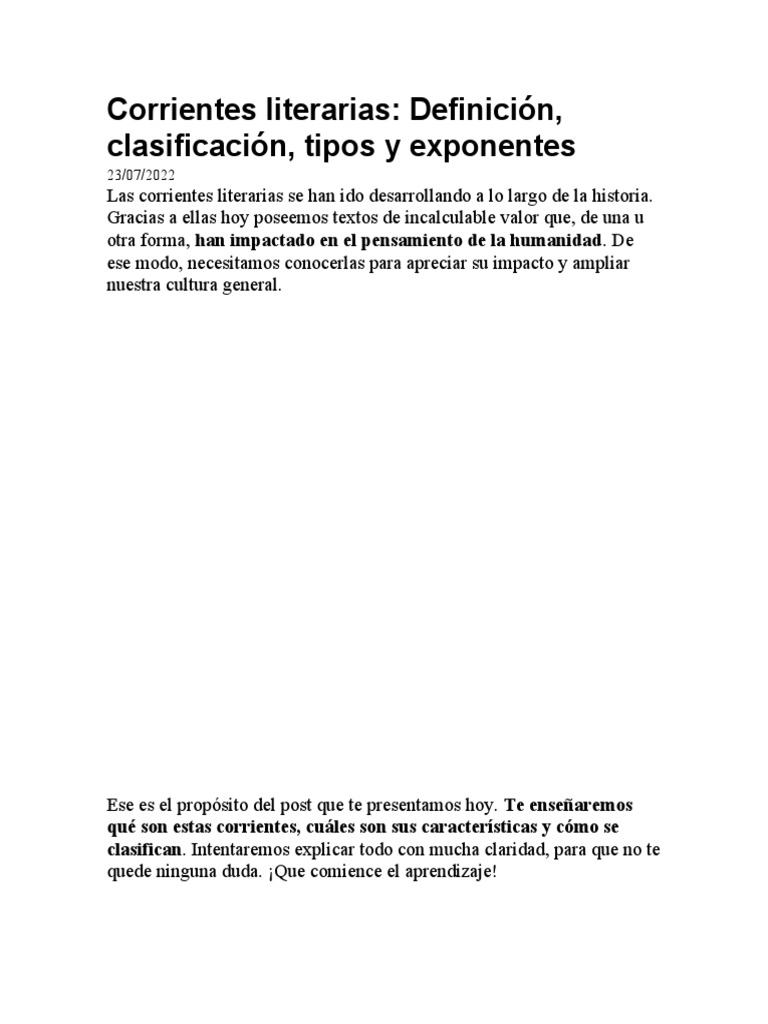 Definición y Clasificación de Corrientes Literarias | PDF | Realismo ...