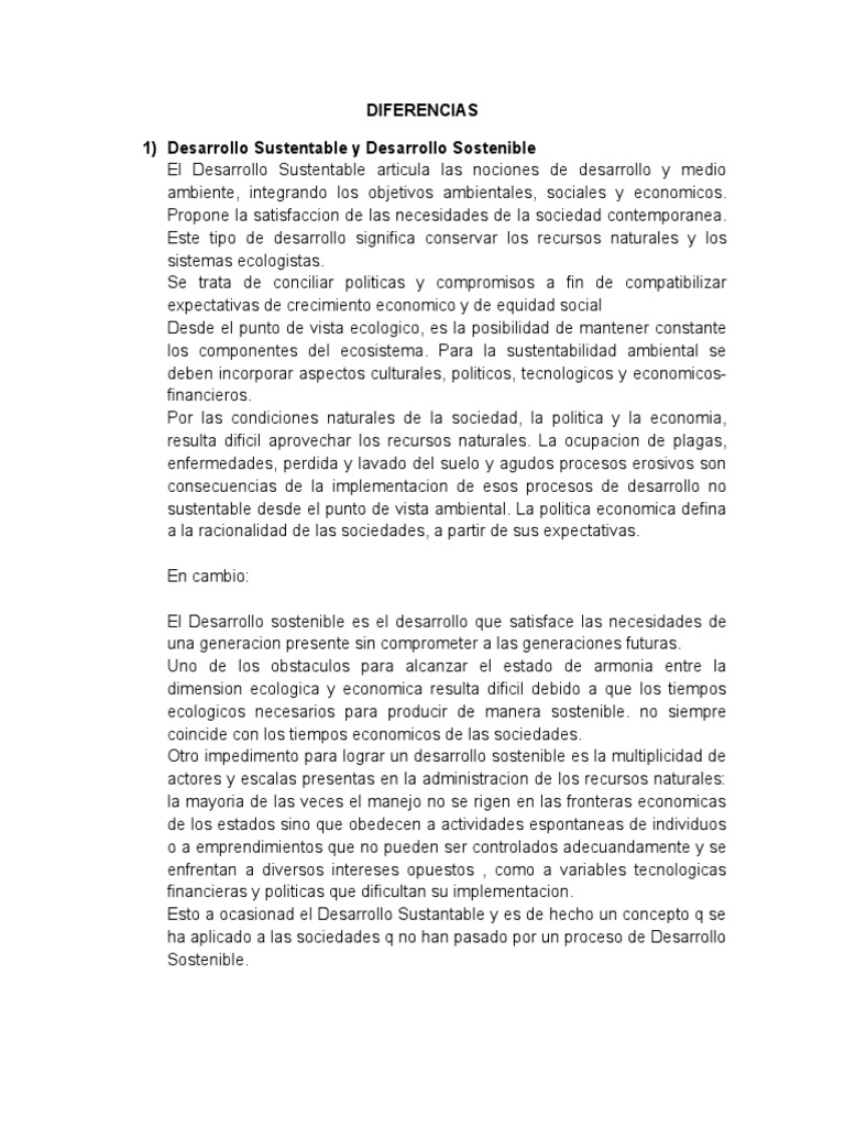 Diferencias Entre Desarrollo Sustentable y Desarrollo Sostenible | PDF ... Diferencias Entre Desarrollo Sustentable y Desarrollo Sostenible | PDF ...