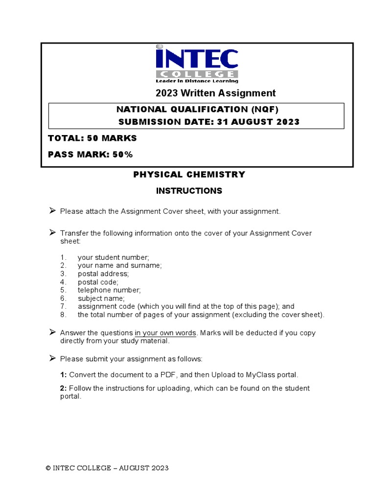 Physical Chemistry Written Assignment QP | PDF | Acid | Ph