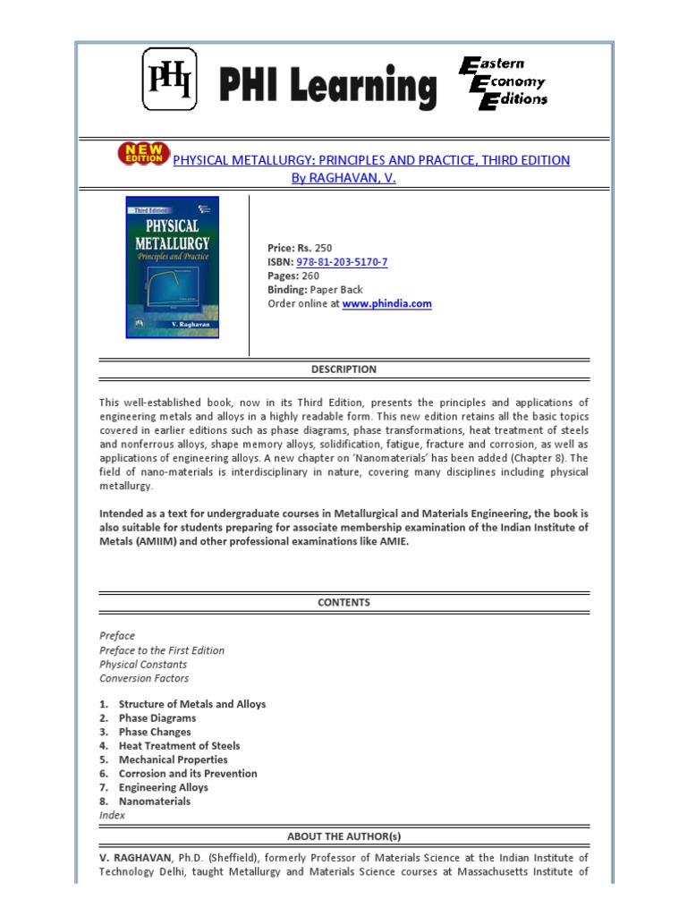 Physical Metallurgy Principles and Practice Third Edition by Raghavan V ...
