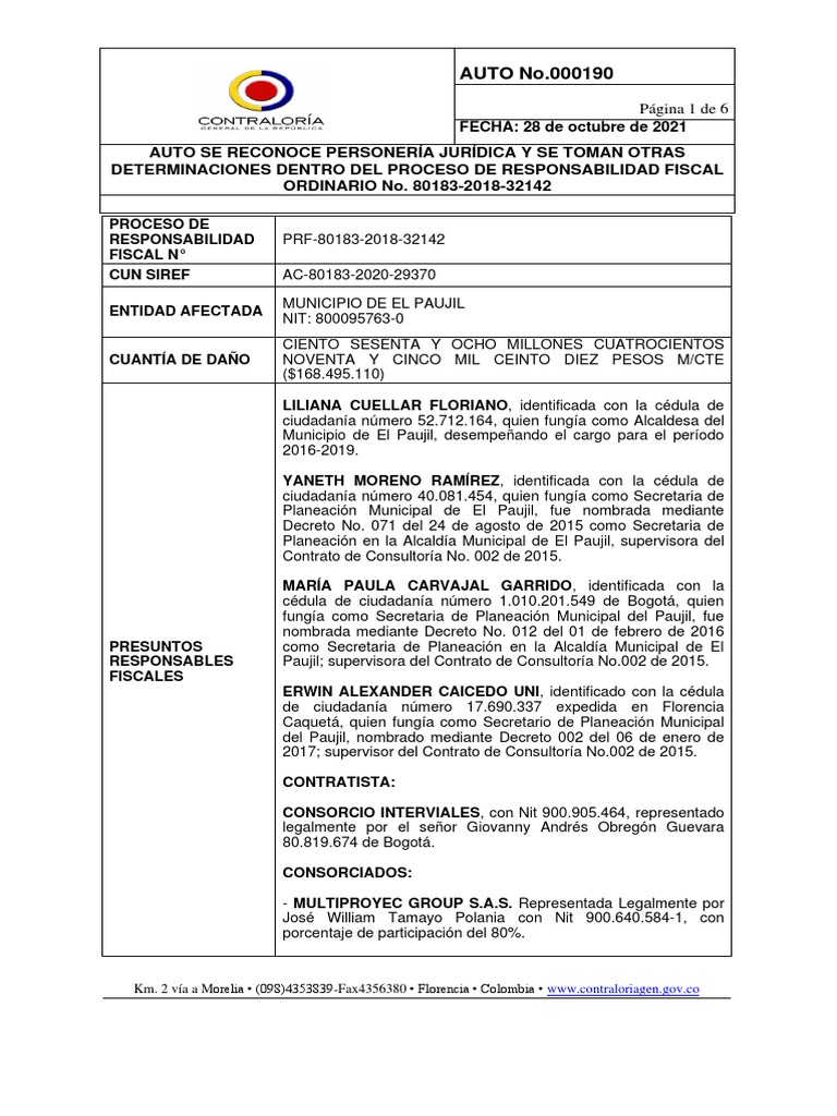 Auto Reconoce Personeria Juridica Version Libre Ordena Notificacion ...