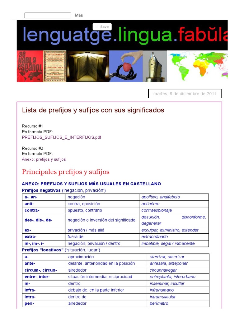 Lista de prefijos y sufijos con sus significados | PDF | latín ...