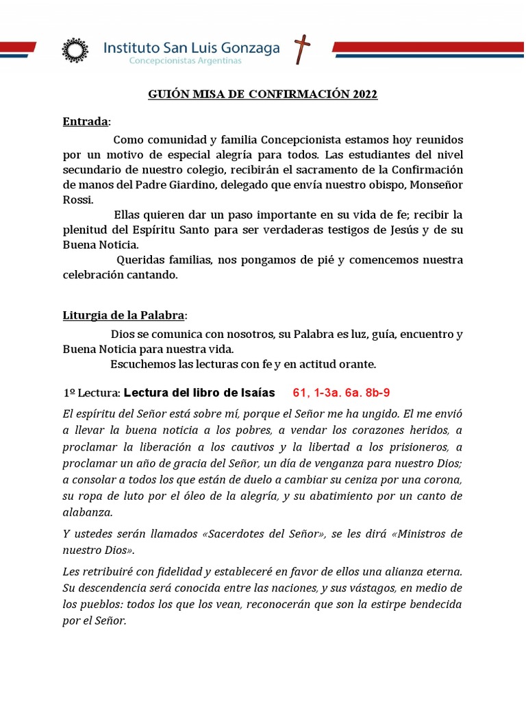 Guión-Misa de Confirmación 2021 | PDF | Bautismo | Misa (liturgia)