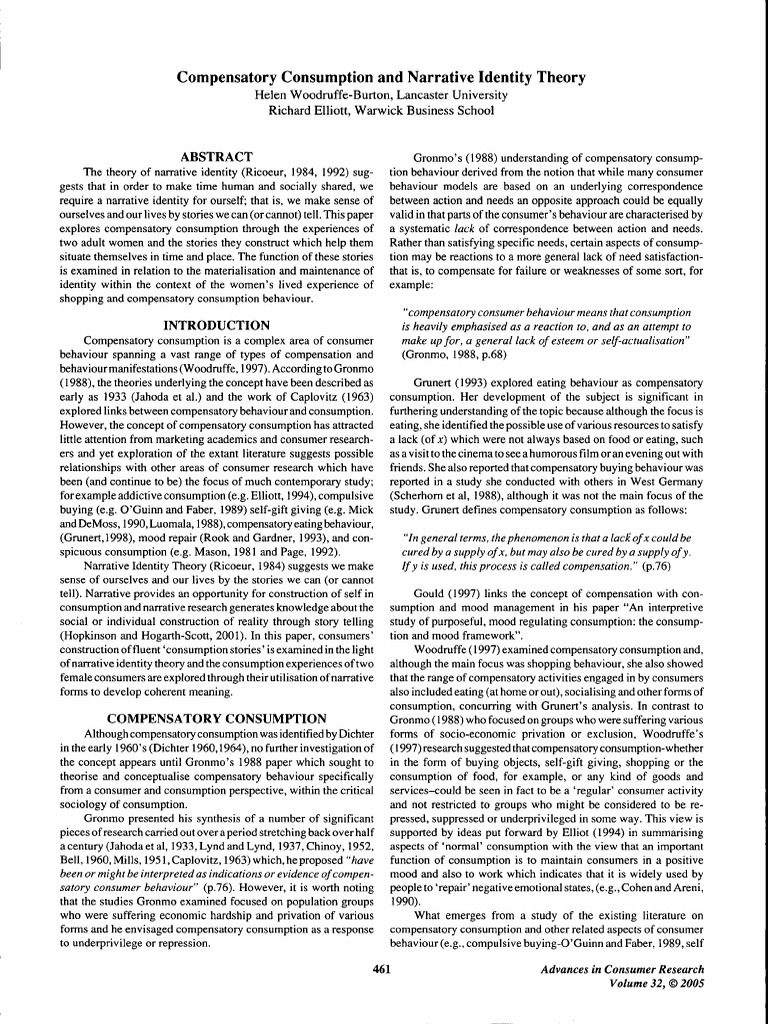 Compensatory Consumption and Narrative Identity Theory | PDF | Identity ...