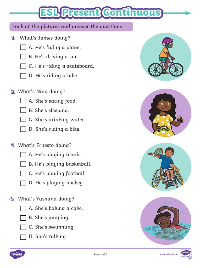 ESL Present Continuous Activities for Kids | PDF | Language Arts ...