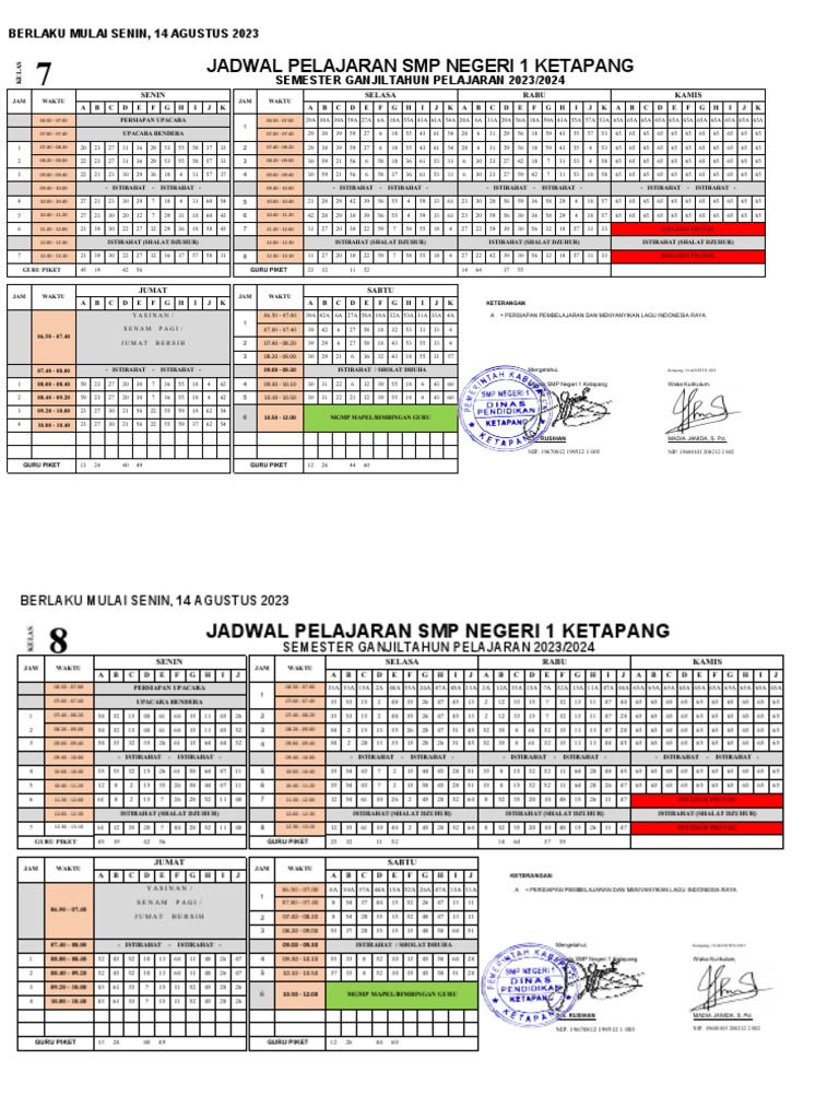 Revisi - Jadwal Ganjil - TP 2023-2024 - Berlaku Senin, 14 Agustus 2023 | PDF