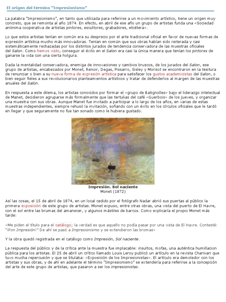 El Origen Del Término Impresionismo | PDF | Impresionismo | Pinturas