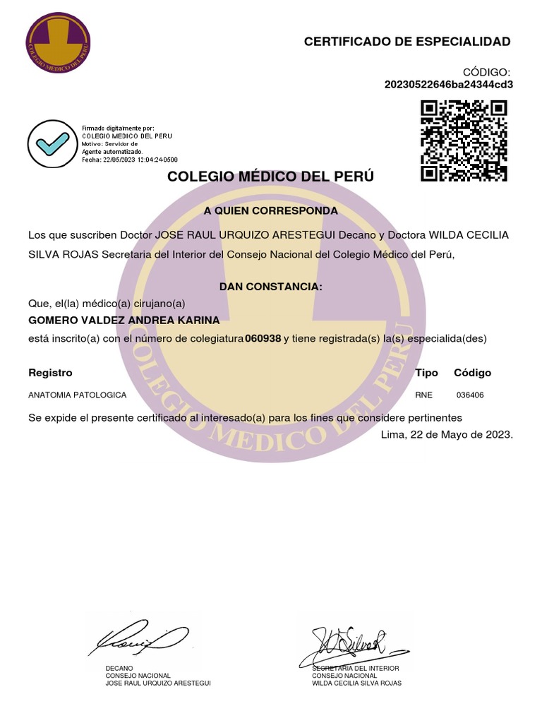 Certificado de Especialidad Médica | PDF