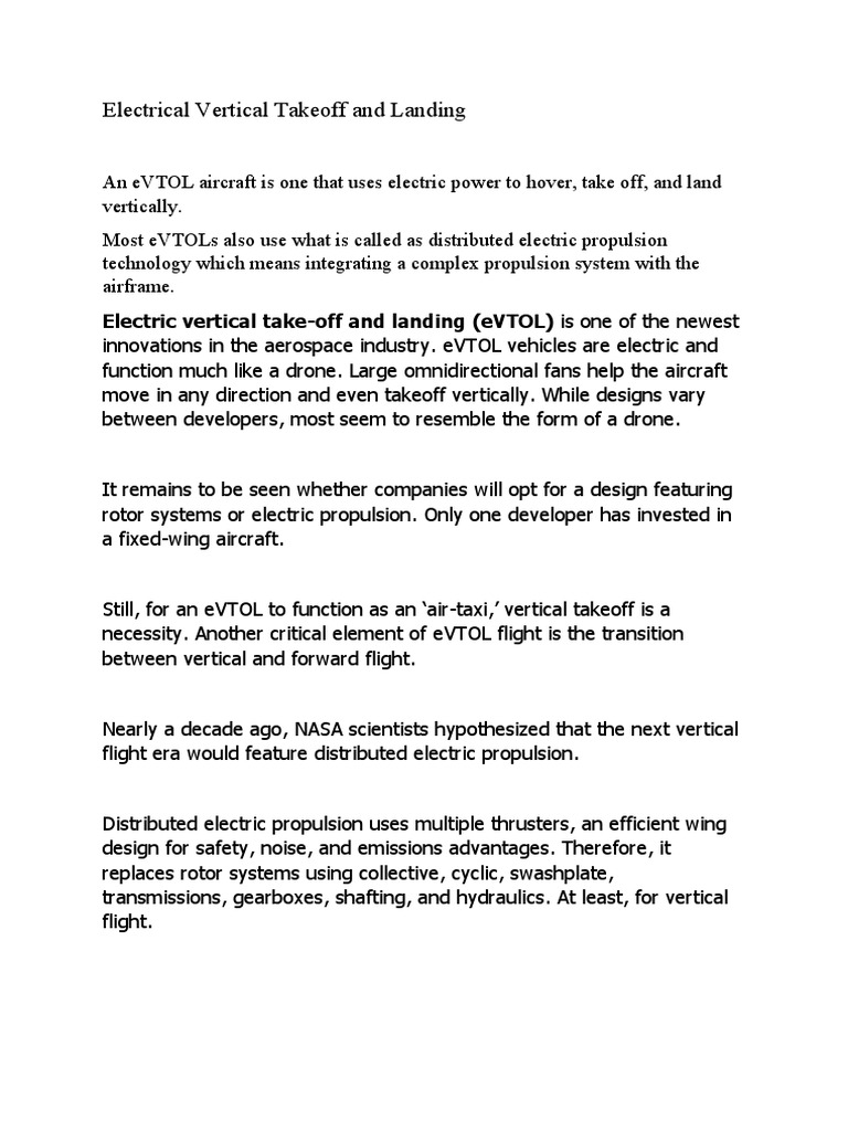Electrical Vertical Takeoff and Landing | PDF | Computer Aided Design ...