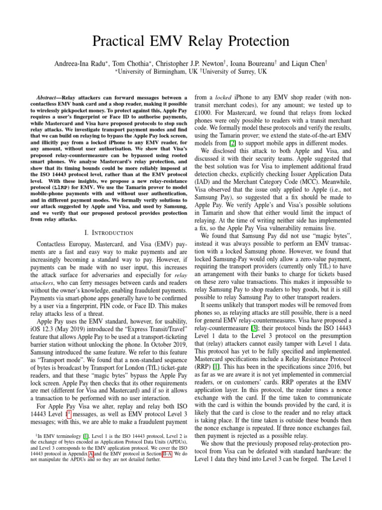 EMV Relay Attack Protections | PDF | Emv | Apple Pay