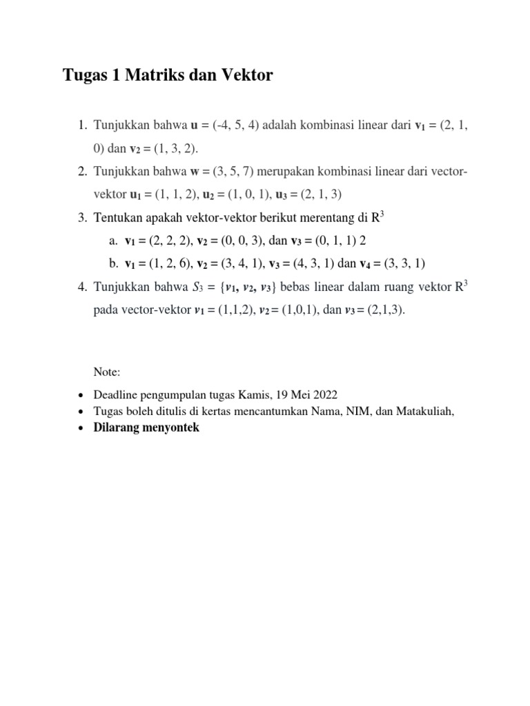 Tugas 1 Matriks Dan Vektor | PDF
