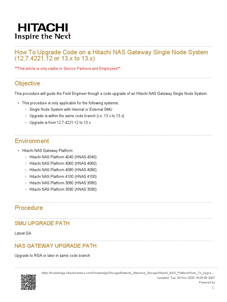 How To Upgrade Code On A Hitachi NAS Gateway Single Node System (12.7.4221.12 or 13.x To 13.x ...