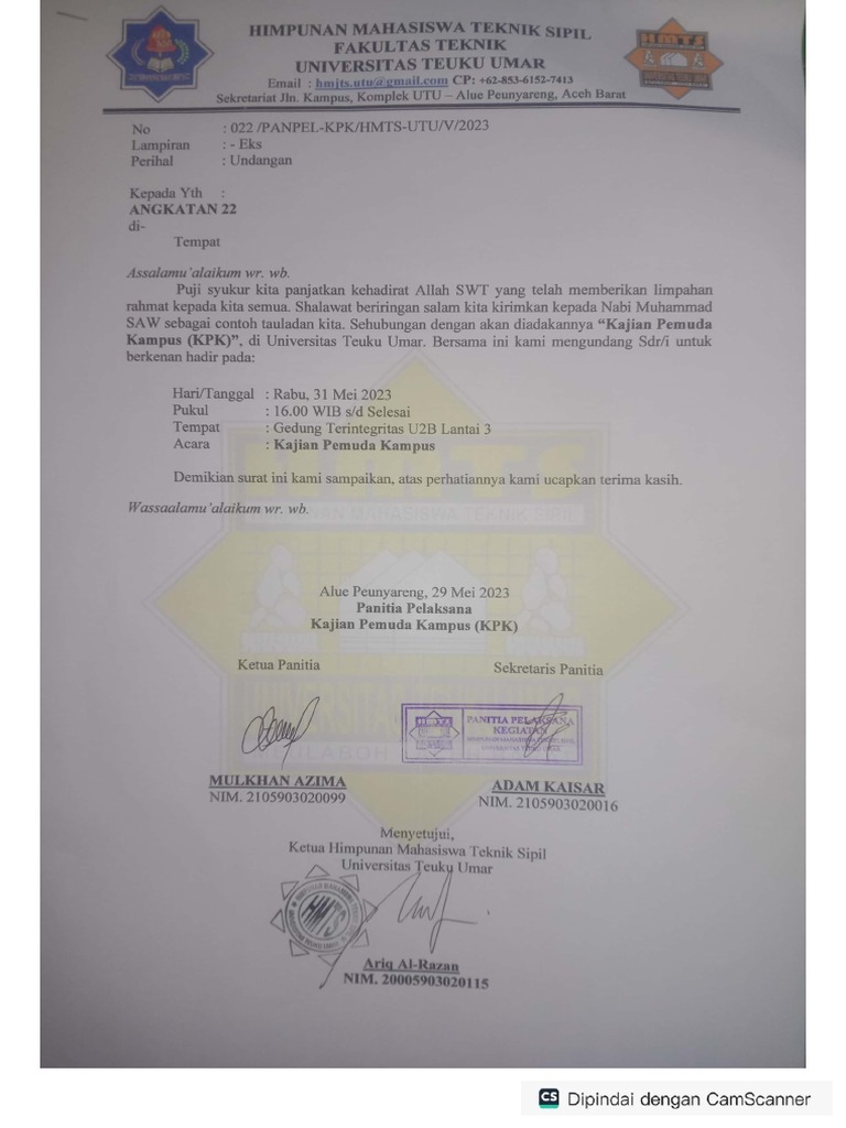 Surat Undangan KPK Angkatan 22 | PDF