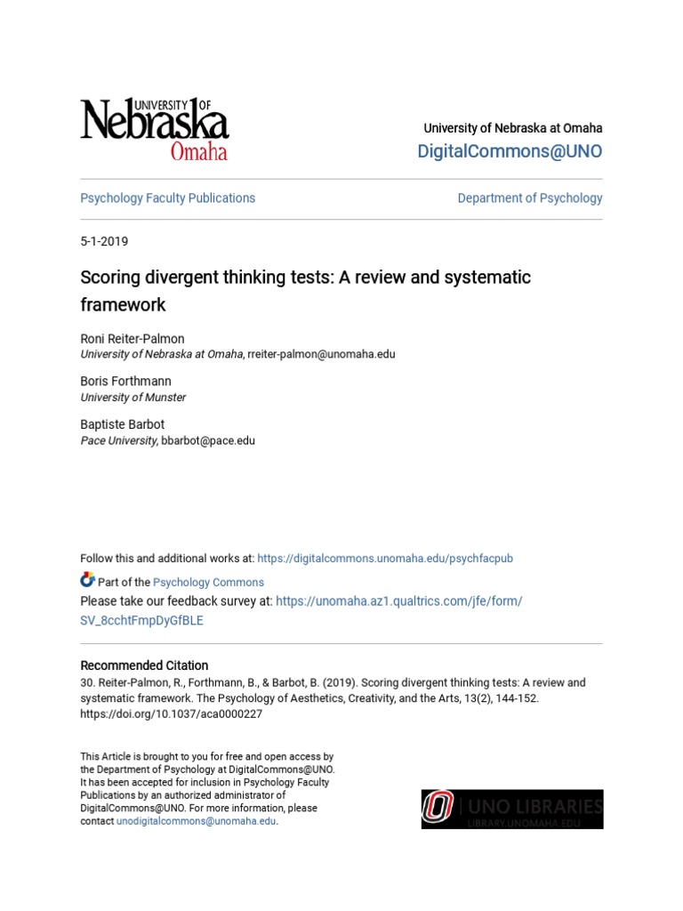 Divergent Thinking Test Scoring Framework | PDF | Creativity | Psychology
