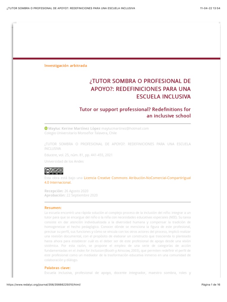¿Tutor Sombra o Profesional de Apoyo?: Redefiniciones para Una Escuela ...