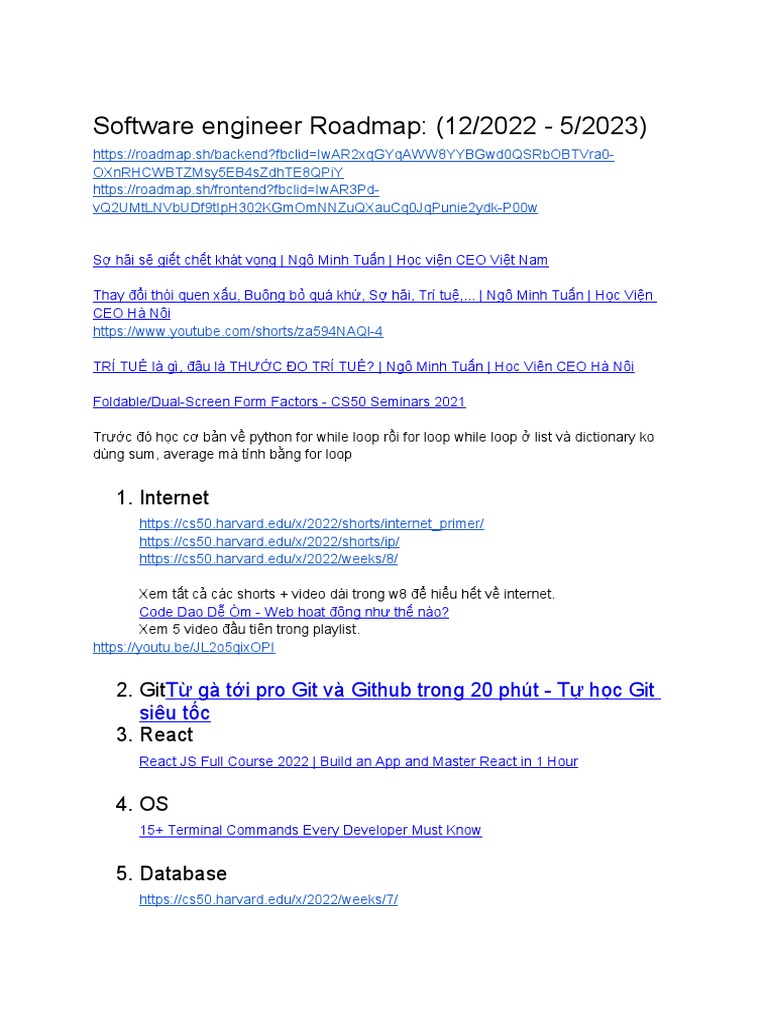 SOFTWARE Engineer Roadmap Vietnam | PDF