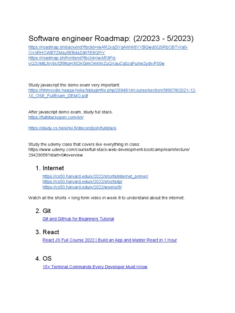SOFTWARE Engineer Roadmap Houssam | PDF