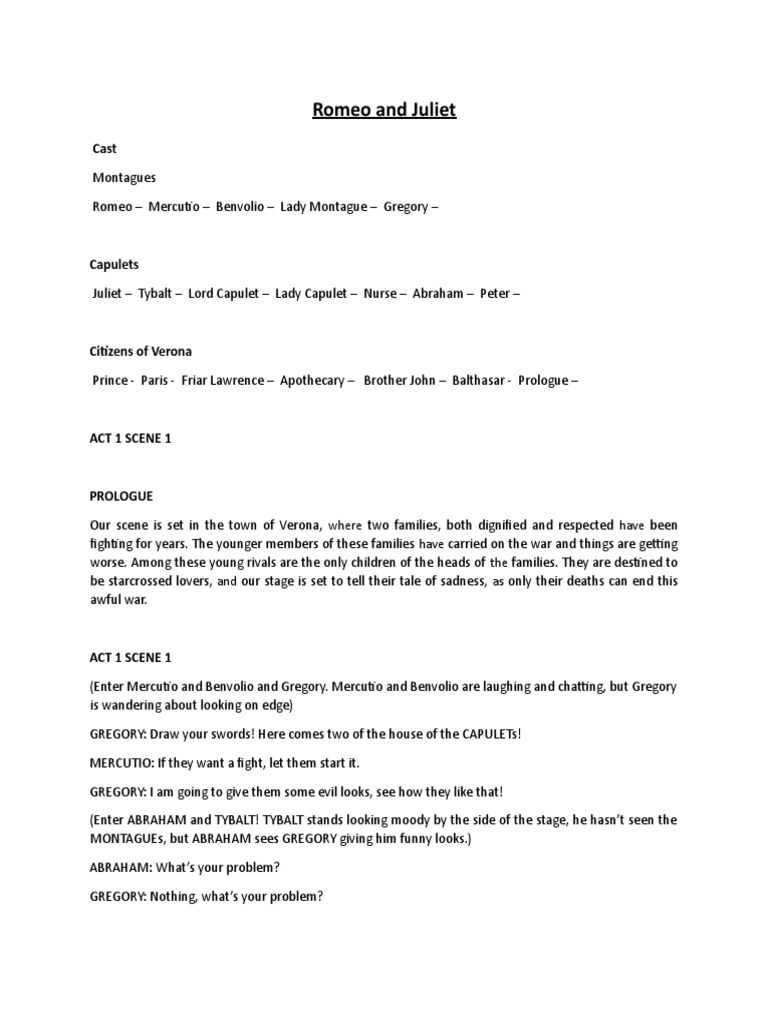 RomeoJuliet Script | PDF | Characters In Romeo And Juliet | Romeo And ...