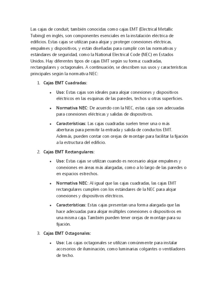 Tipos de Cajas EMT para Instalaciones Eléctricas | PDF | Bienes ...