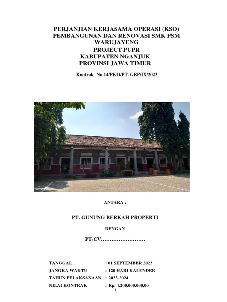Perjanjian Kso PT Gunung Berkah Properti (Project SMK Pupr Jatim) | PDF ...