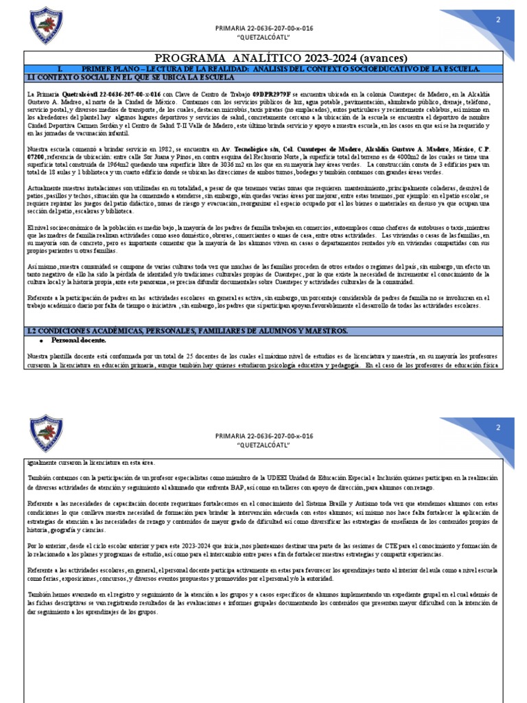 Programa Analítico 2023 - Cte Jueves 200723 | Descargar gratis PDF | Plan de estudios | Enseñando