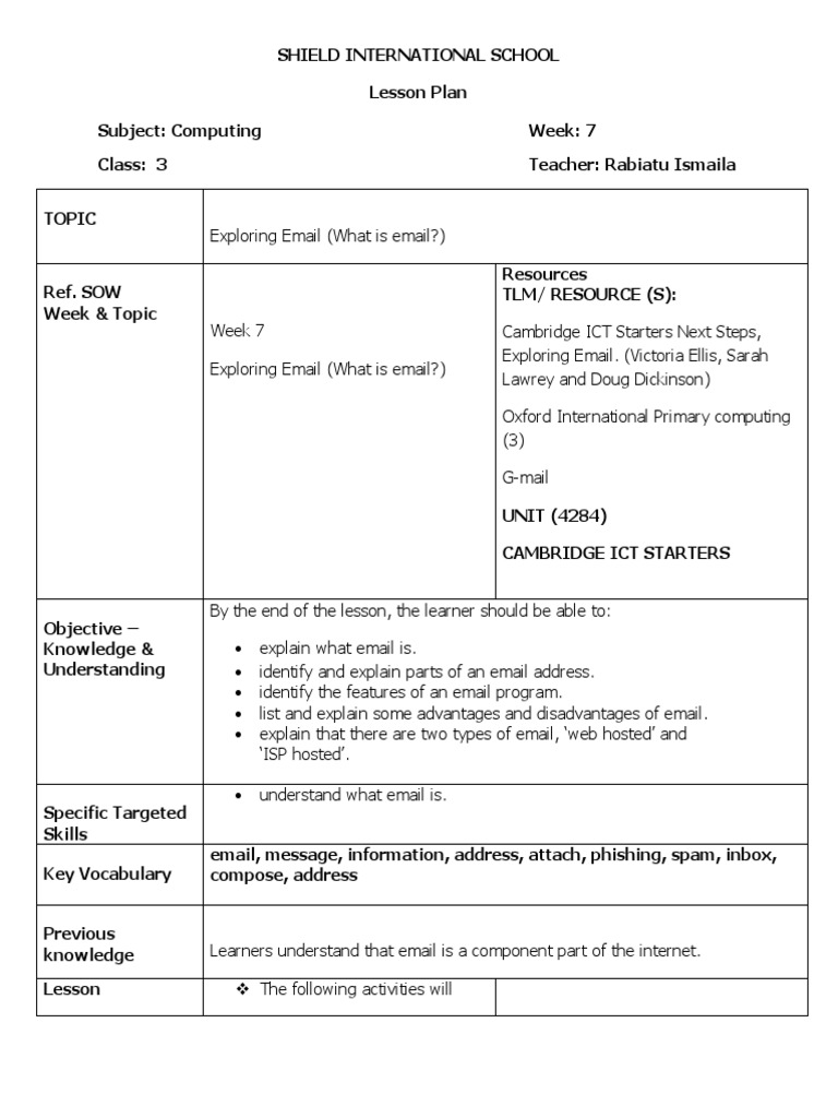 Year Three Plan (Week 7) | PDF | Learning | Educational Technology