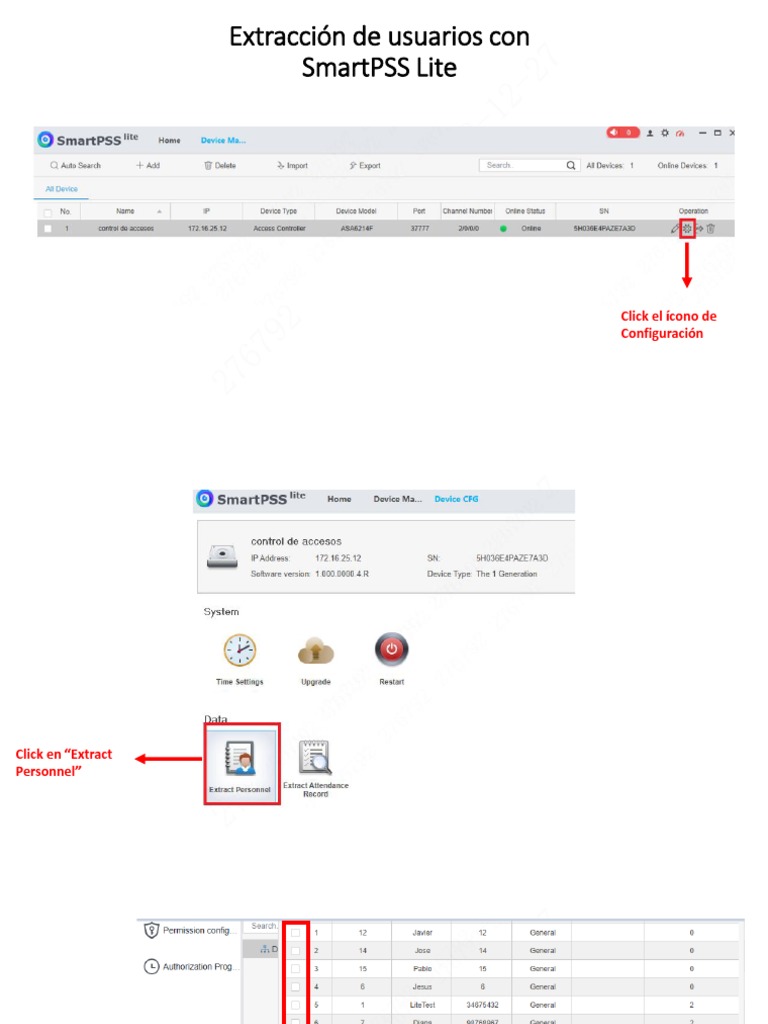 Como extraer usuarios de control de accesos desde Smart PSS Lite | PDF