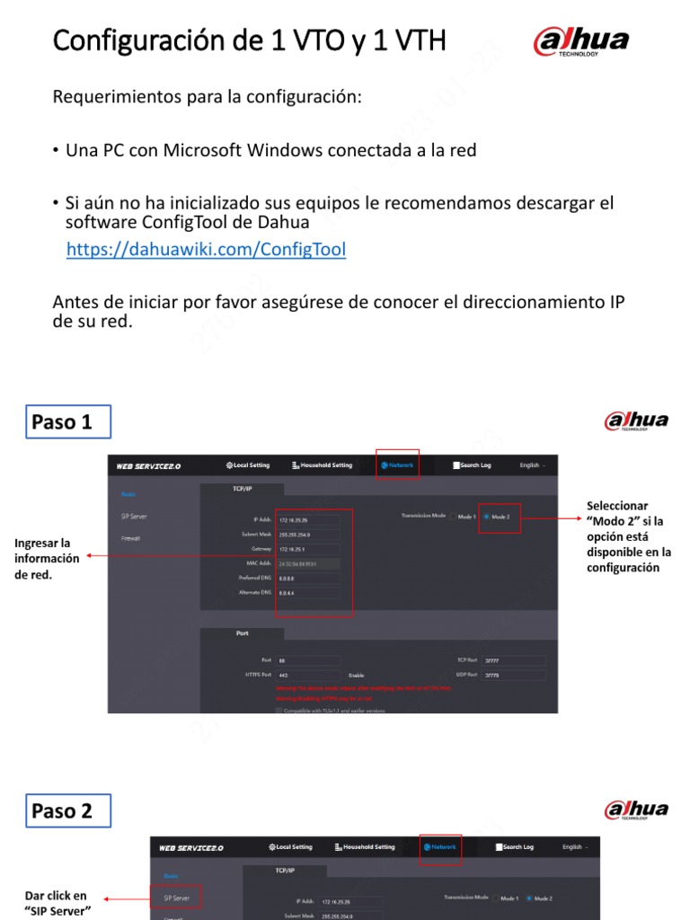 Cómo configurar 1 VTO y 1 VTH | PDF | Contraseña | Dirección IP