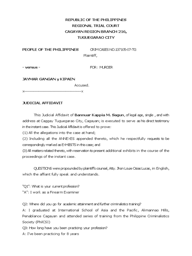 Judicial Affidavit For Mock Trial | PDF | Affidavit | Legal Procedure