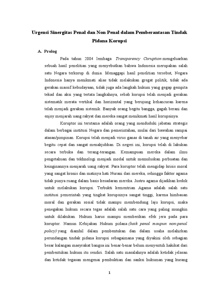 Sinergitas Penal dan Non-Penal Korupsi | PDF