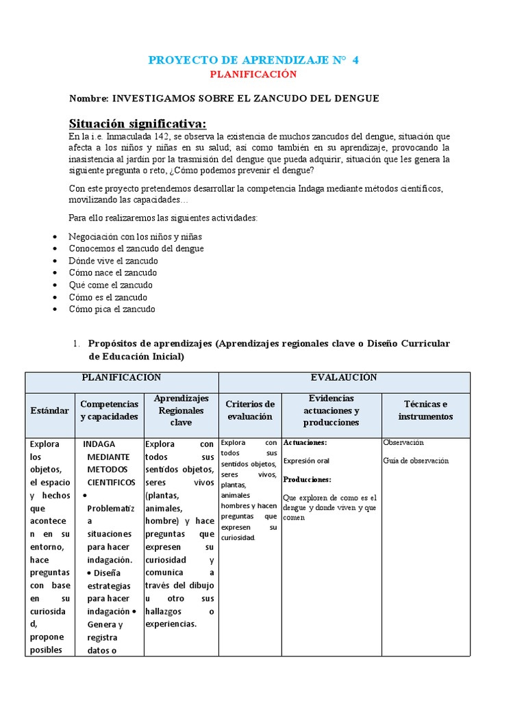 Esquema de Proyecto de Aprendizaje | PDF | Evaluación | Aprendizaje
