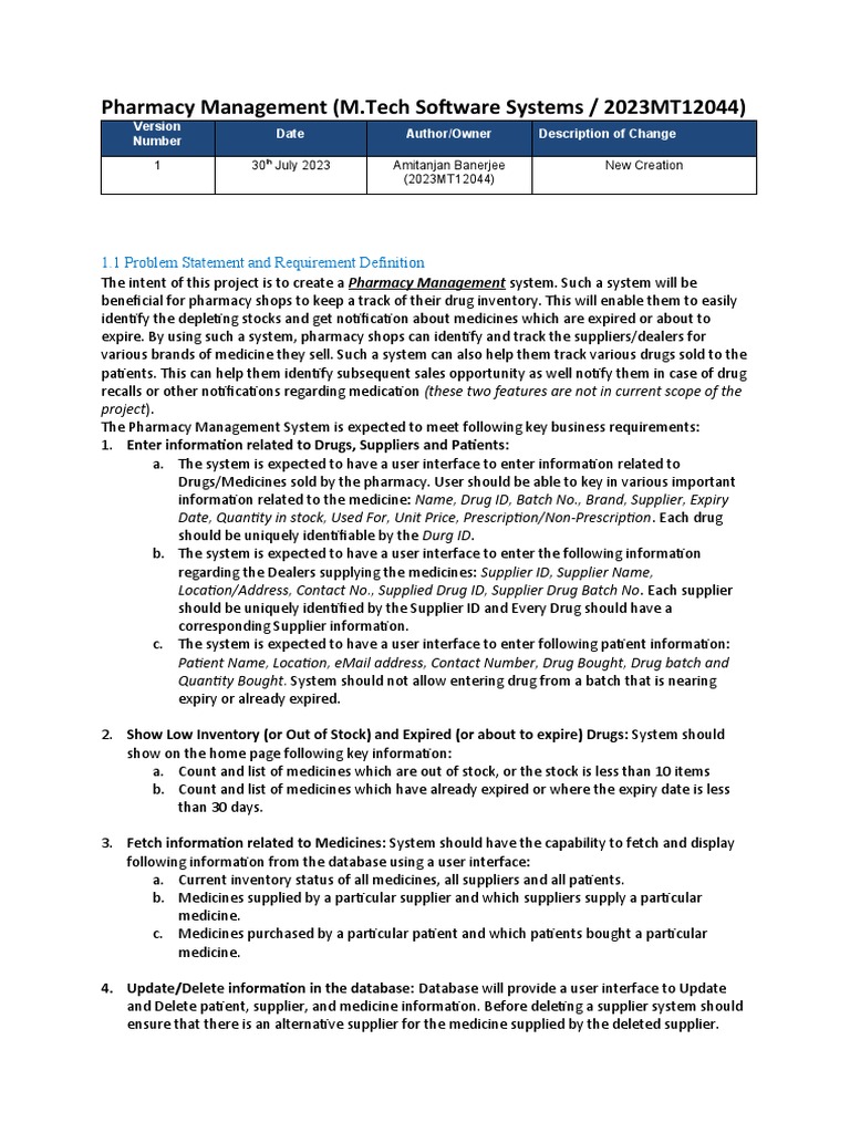 DBMS Project Pharmacy Managment | PDF | Information Technology ...