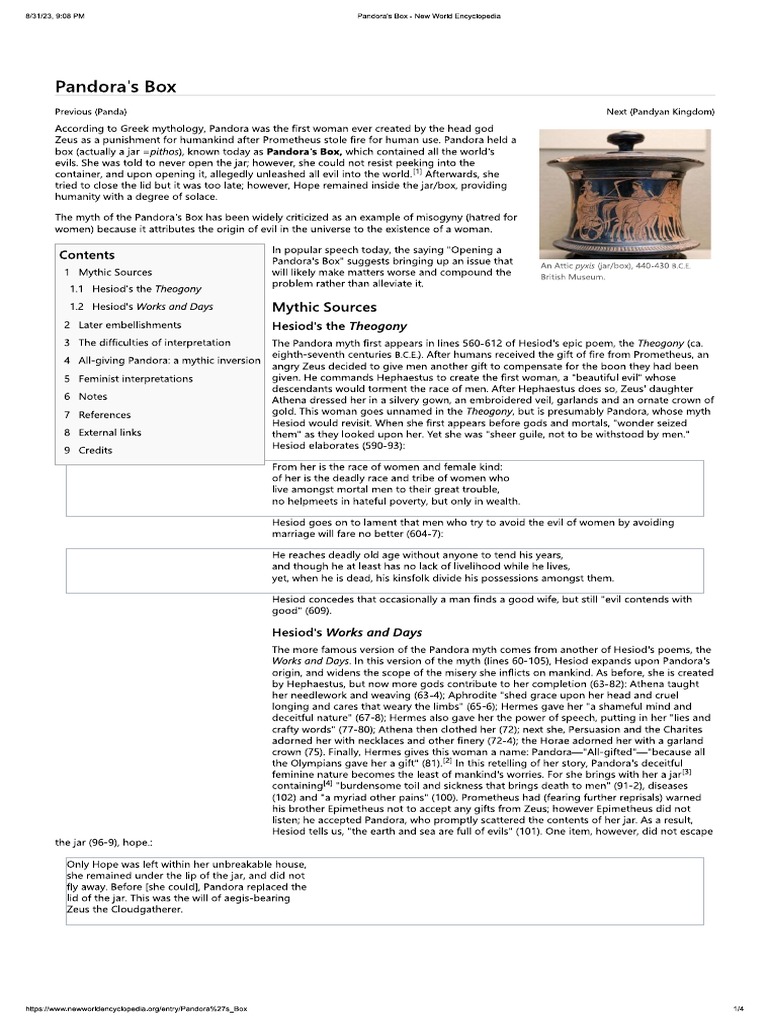 Myths Pandora Box | PDF