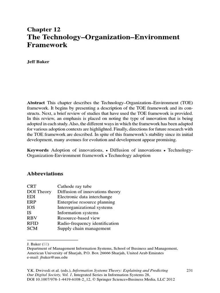 The Technology-Organization-Environment Framework | Download Free PDF ...
