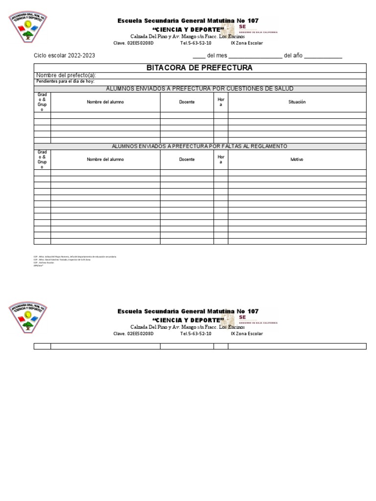 Bitácora de Prefectura Escolar | PDF | Etapas educativas | Juventud